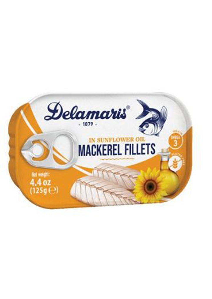 Delamaris Mackerel Fillets in Sunflower Oil 125g – eurogrocery